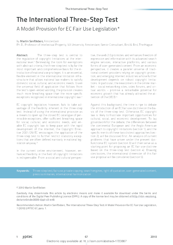 (PDF) The International Three-Step Test: A Model Provision for EC Fair ...