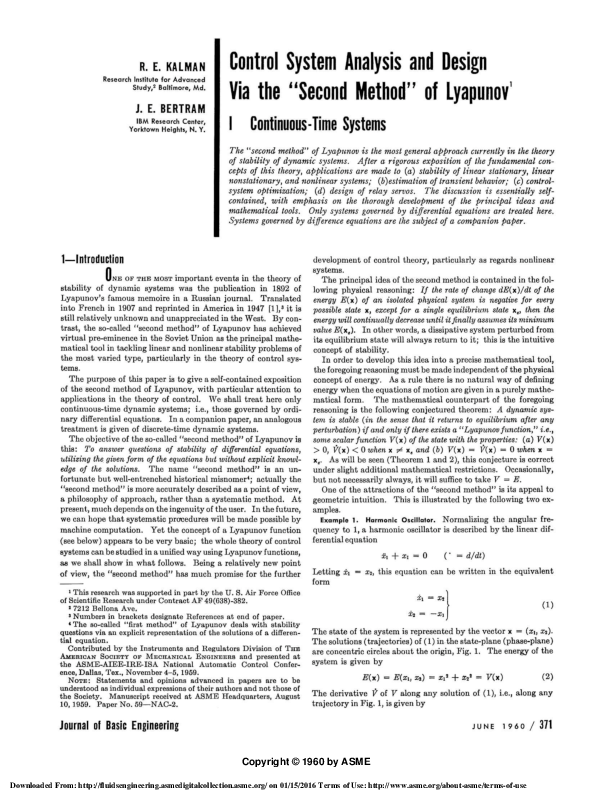 Pdf Control System Analysis And Design Via The Second Method Of Lyapunov 1 I Continuous Time