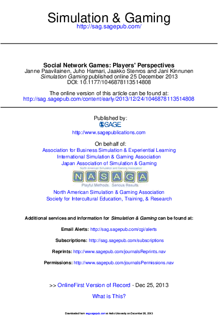 (PDF) Social Network Games: Players' Perspectives