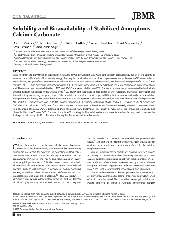 (PDF) Solubility and bioavailability of stabilized amorphous calcium ...