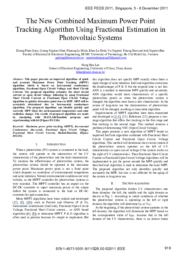 (PDF) The new combined Maximum Power Point Tracking algorithm using fractional estimation in ...