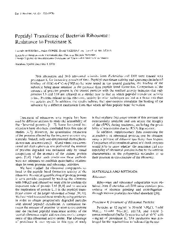 (PDF) Peptidyl Transferase of Bacterial Ribosome: Resistance to ...