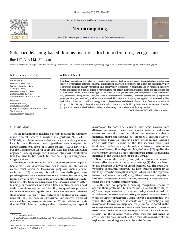 Pdf Subspace Learning Based Dimensionality Reduction In Building Recognition