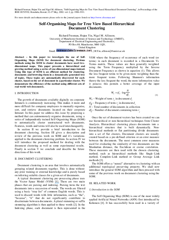 Pdf Self Organising Maps For Tree View Based Hierarchical Document Clustering