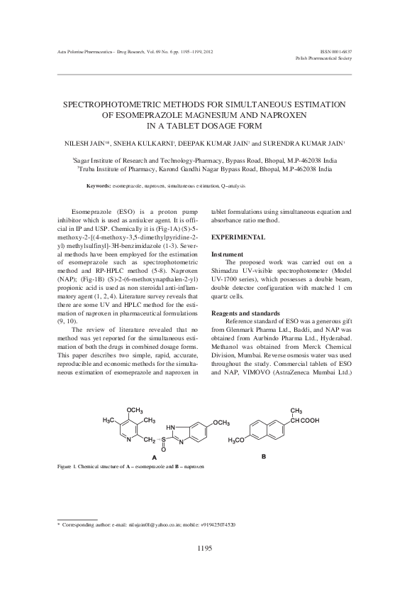 (PDF) Spectrophotometric methods for the simultaneous determination of binary mixture of ...