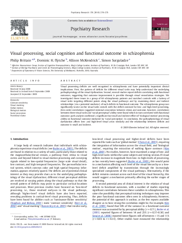 (PDF) Visual processing, social cognition and functional outcome in ...