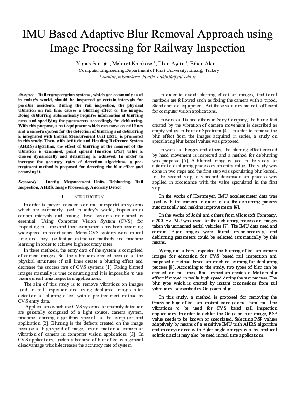 Pdf Imu Based Adaptive Blur Removal Approach Using Image Processing For Railway Inspection