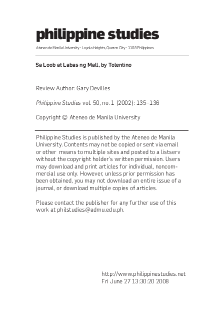 (PDF) Sa Loob at Labas ng Mall, by Tolentino