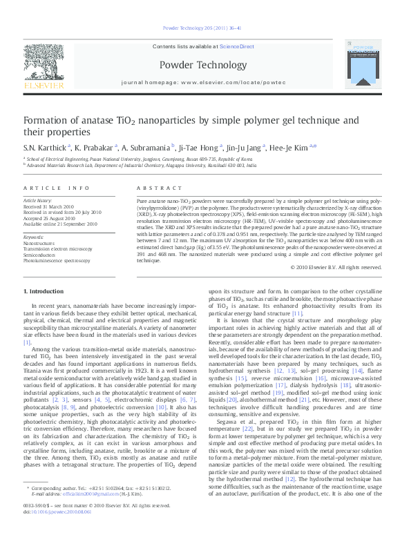 (PDF) Formation of anatase TiO 2 nanoparticles by simple polymer gel ...