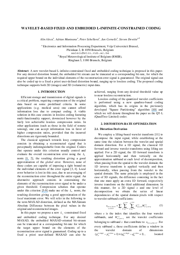Pdf Wavelet Based Fixed And Embedded L Infinite Constrained Image Coding