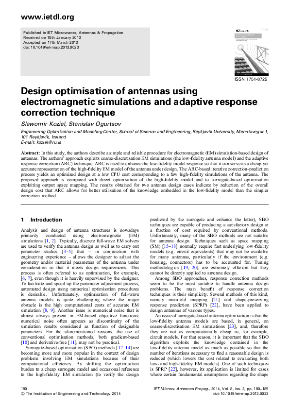 (PDF) Design optimisation of antennas using electromagnetic simulations and adaptive response ...