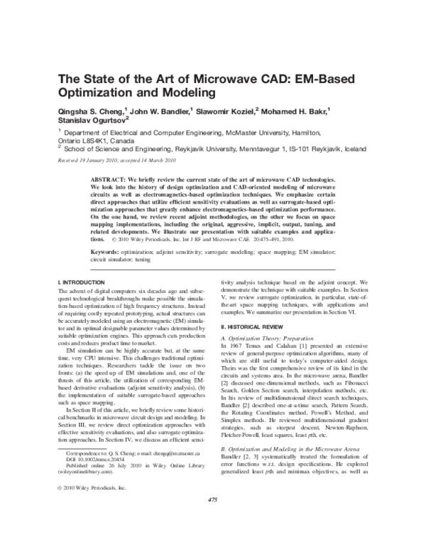 Pdf The State Of The Art Of Microwave Cad Em Based Optimization And Modeling
