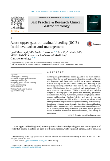 (PDF) Acute upper gastrointestinal bleeding (UGIB) - Initial evaluation ...