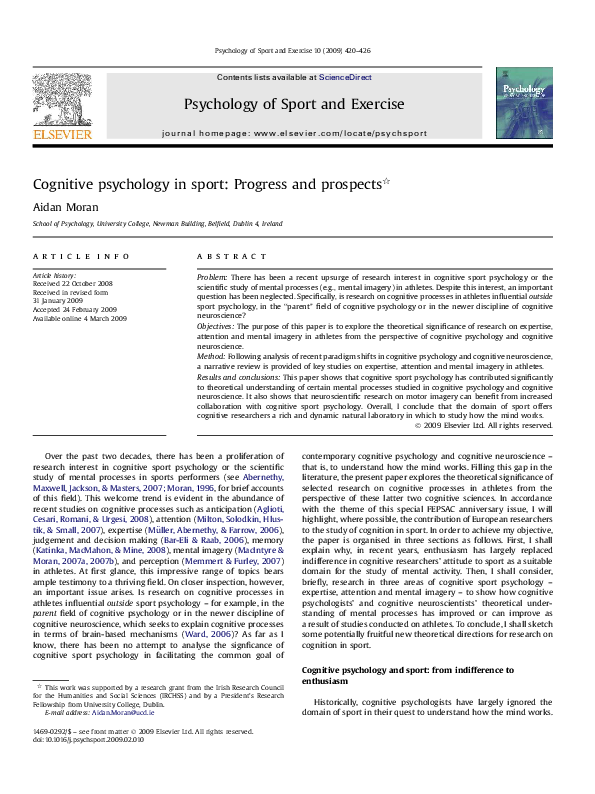 (PDF) Cognitive psychology in sport: Progress and prospects