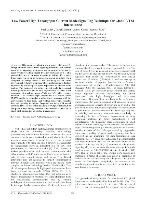 Pdf Low Power High Throughput Current Mode Signalling Technique For Global Vlsi Interconnect