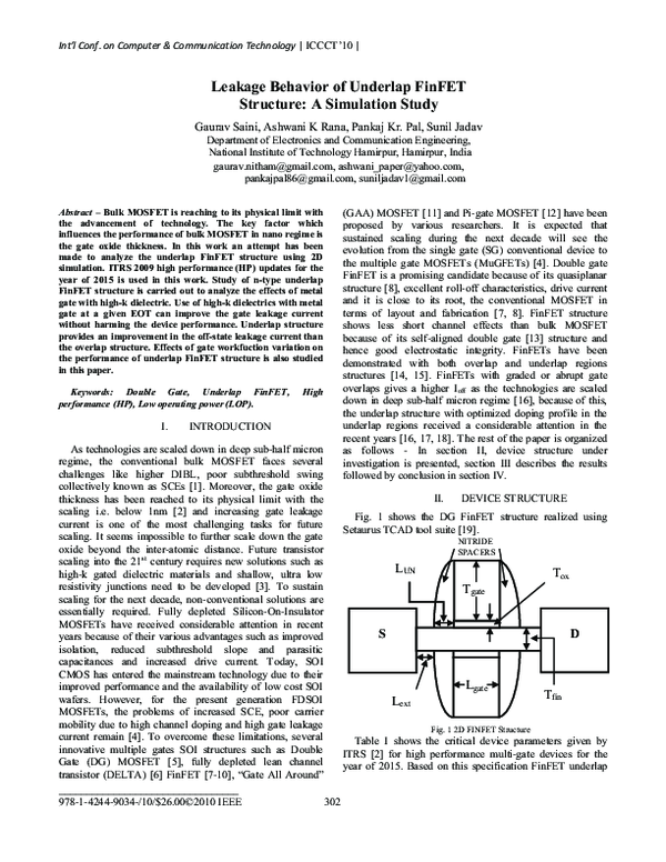 (PDF) Leakage behavior of underlap FinFET structure: A simulation study
