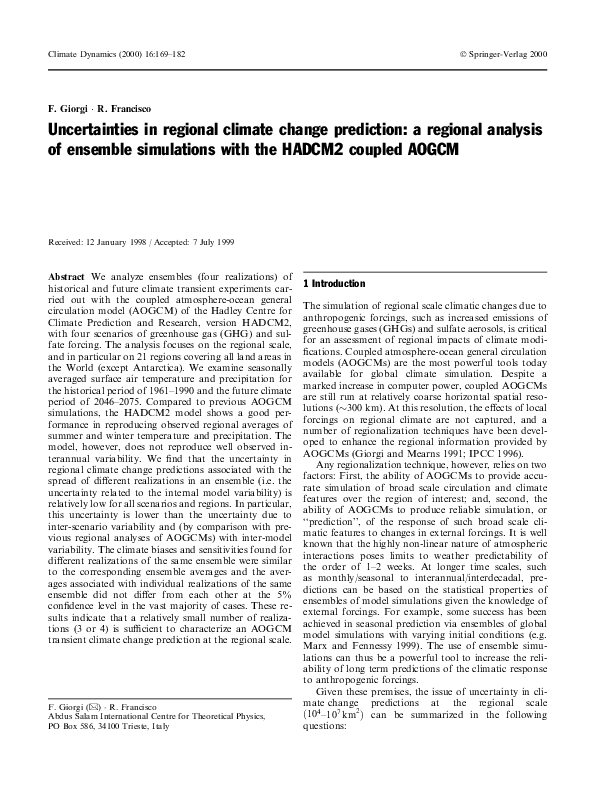 (PDF) Uncertainties in regional climate change prediction: a regional ...