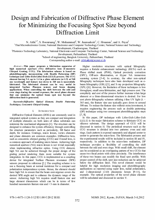 Pdf Design And Fabrication Of Diffractive Phase Element For Minimizing The Focusing Spot Size