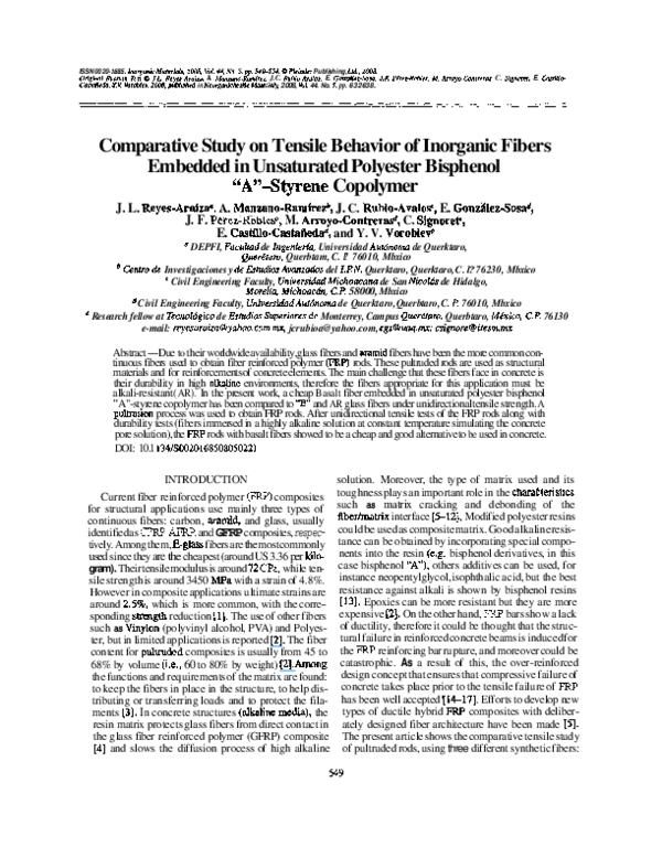(PDF) Comparative study on tensile behavior of inorganic fibers ...