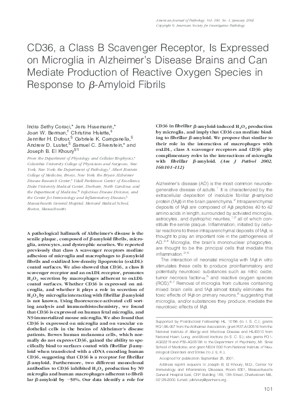(PDF) CD36, a Class B Scavenger Receptor, Is Expressed on Microglia in ...