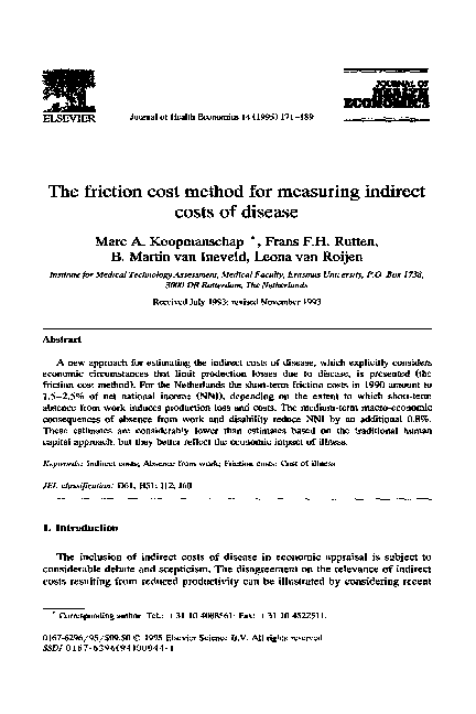 (PDF) The friction cost method for measuring indirect costs of disease