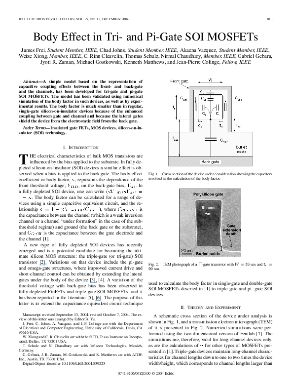 (PDF) Body Effect in Tri- and Pi-Gate SOI MOSFETs