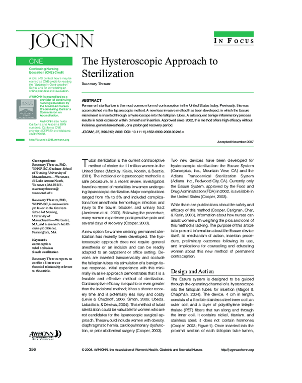 (PDF) The Hysteroscopic Approach to Sterilization