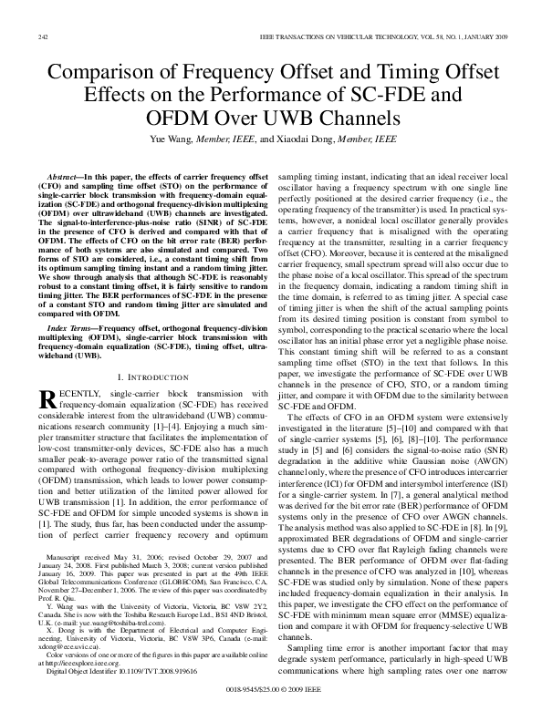 Pdf Comparison Of Frequency Offset And Timing Offset Effects On The Performance Of Sc Fde And
