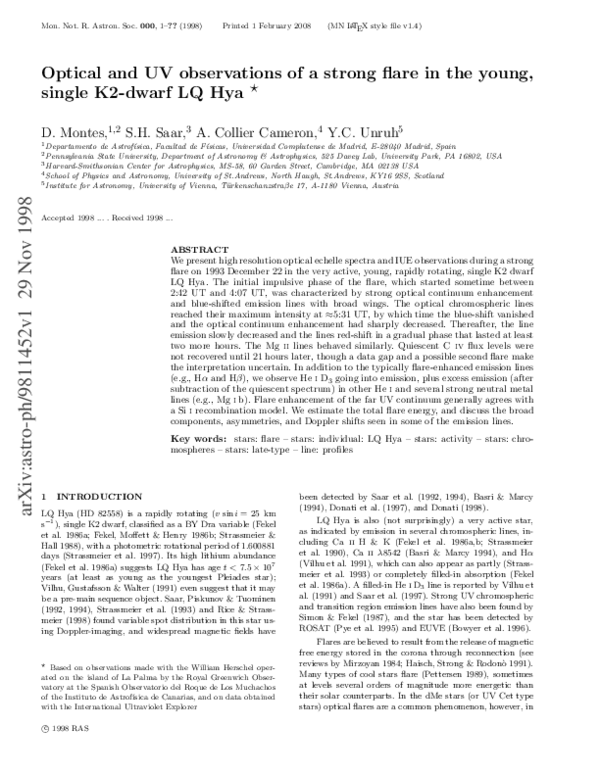 (PDF) Optical and ultraviolet observations of a strong flare in the ...