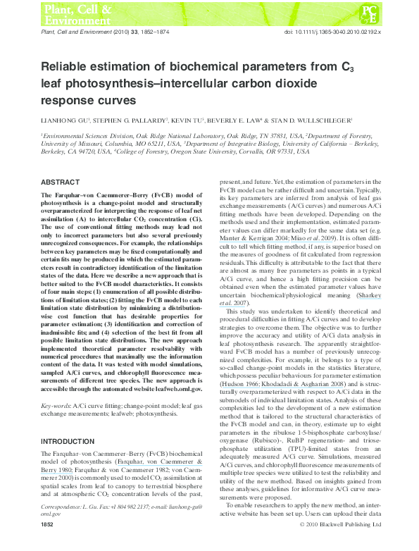 (PDF) Reliable estimation of biochemical parameters from C3 leaf ...