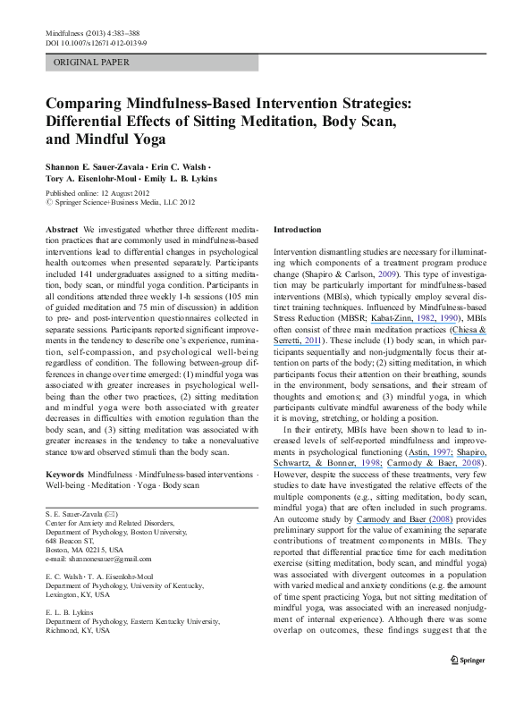(PDF) Comparing Mindfulness-Based Intervention Strategies: Differential ...