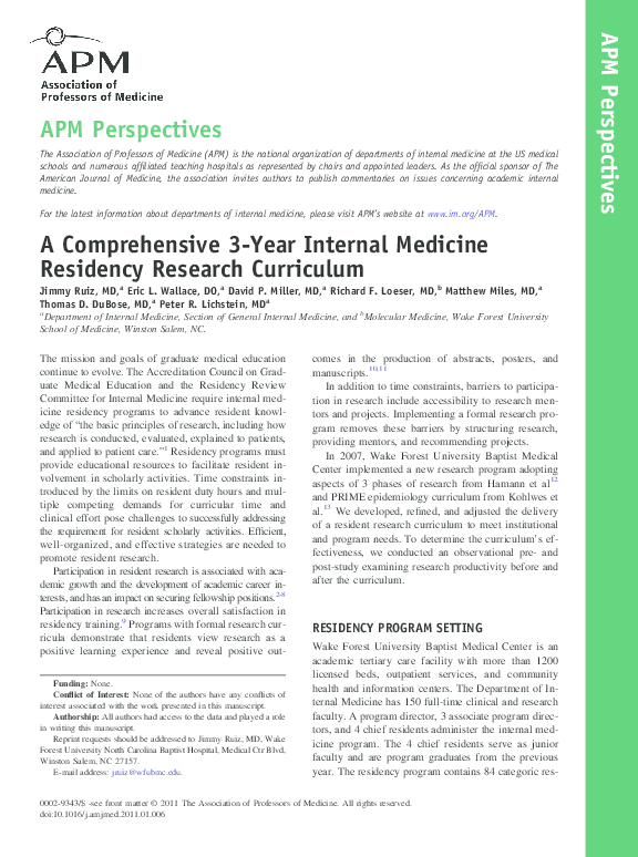 (PDF) A Comprehensive 3-Year Internal Medicine Residency Research ...