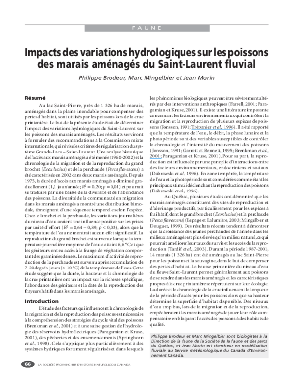 (PDF) Impacts des variations hydrologiques sur les poissons des marais ...