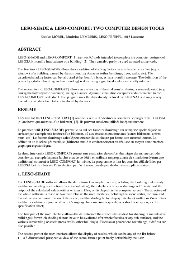 (PDF) LESO-SHADE & LESO-COMFORT : Two computer Design Tools