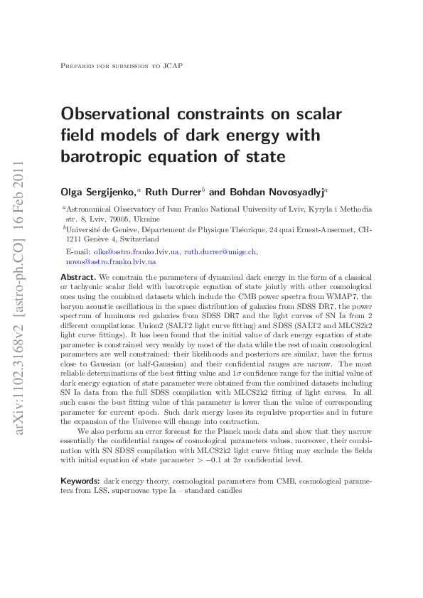 Pdf Observational Constraints On Scalar Field Models Of Dark Energy
