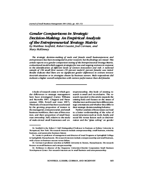 (PDF) Gender Comparisons in Strategic Decision-Making: An Empirical Analysis of the ...