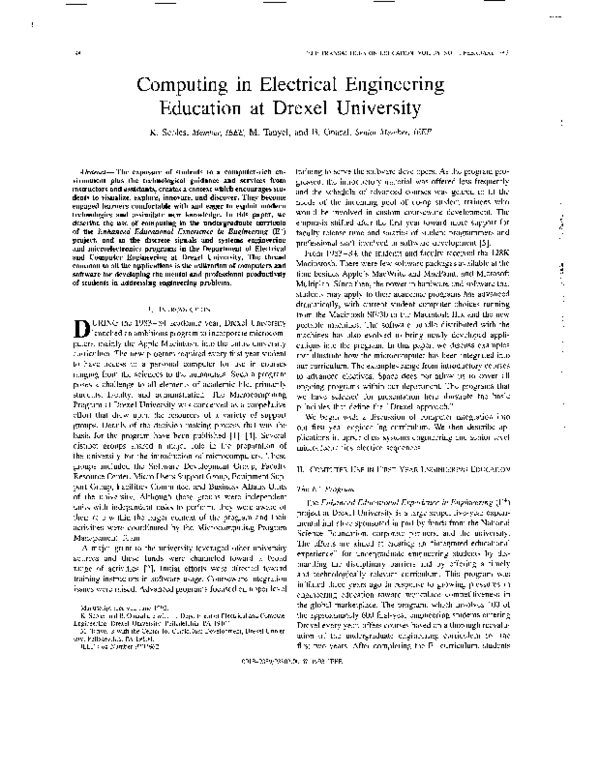 (PDF) Computing in electrical engineering education at Drexel university