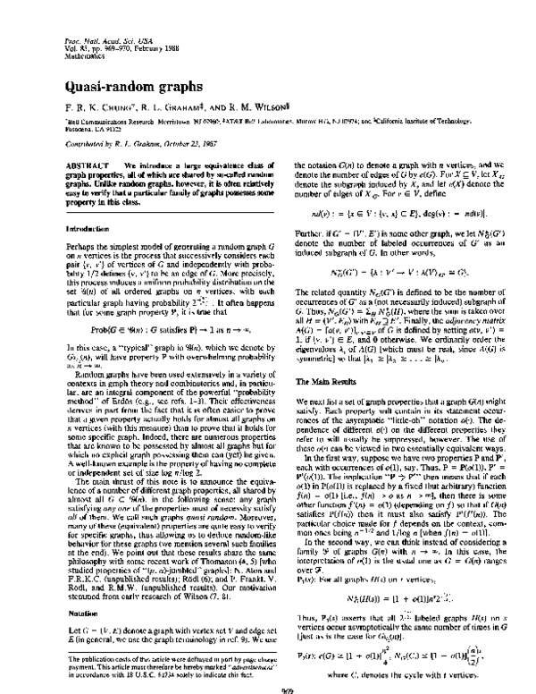 (PDF) Quasi-random graphs