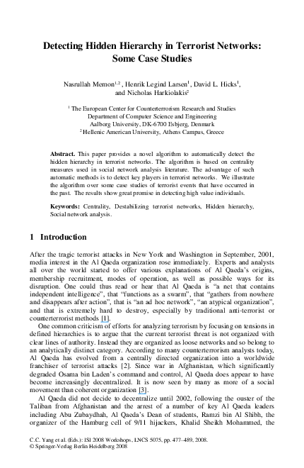 (PDF) Detecting Hidden Hierarchy in Terrorist Networks: Some Case Studies