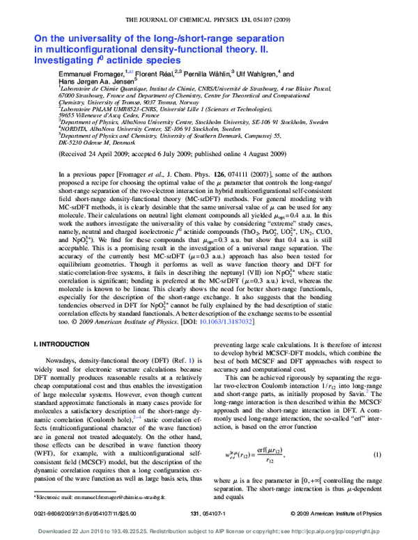 (PDF) On the universality of the long-/short-range separation in multiconfigurational density ...