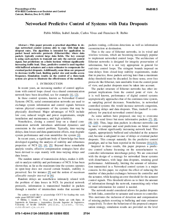 (PDF) Networked predictive control of systems with data dropouts