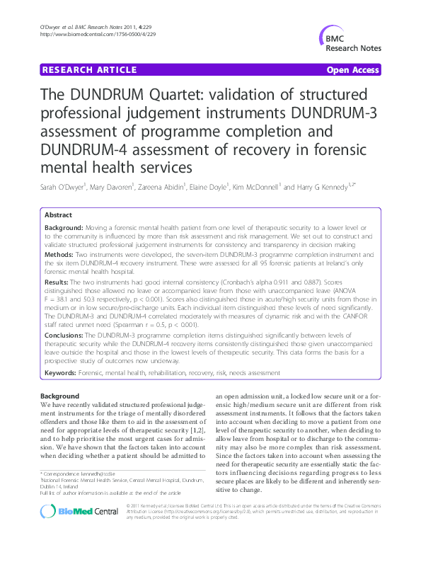 (PDF) The DUNDRUM Quartet: validation of structured professional ...