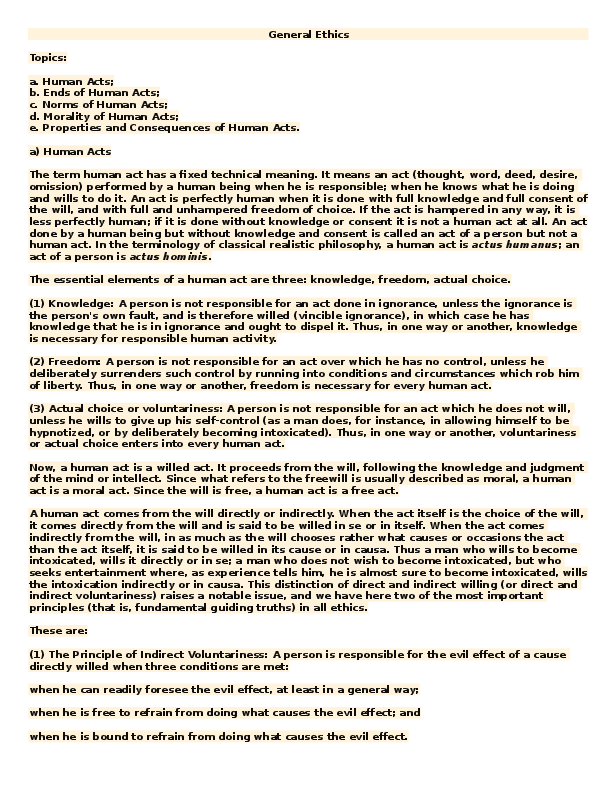 (DOC) General Ethics Topics: a. Human Acts; b. Ends of Human Acts; c ...