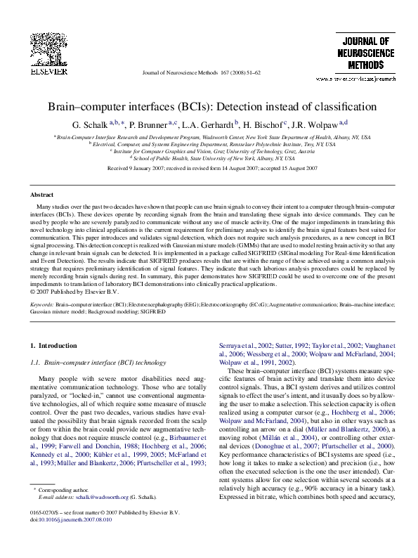 Pdf Brain Computer Interfaces Bcis Detection Instead Of Classification