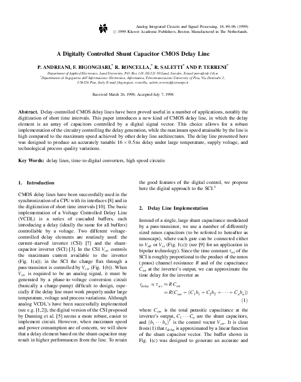 (PDF) A Digitally Controlled Shunt Capacitor CMOS Delay Line