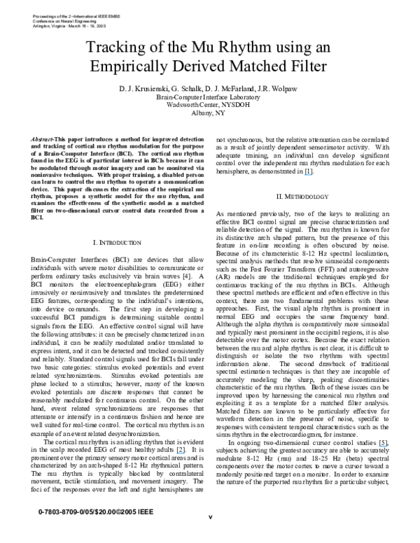 (PDF) Tracking of the Mu Rhythm using an Empirically Derived Matched Filter