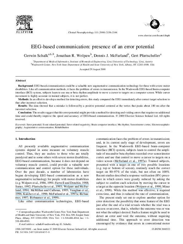 (PDF) EEG-based communication: presence of an error potential