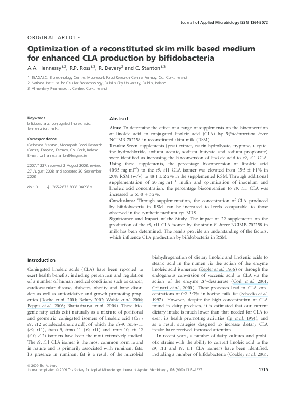 (PDF) Optimization of a reconstituted skim milk based medium for ...