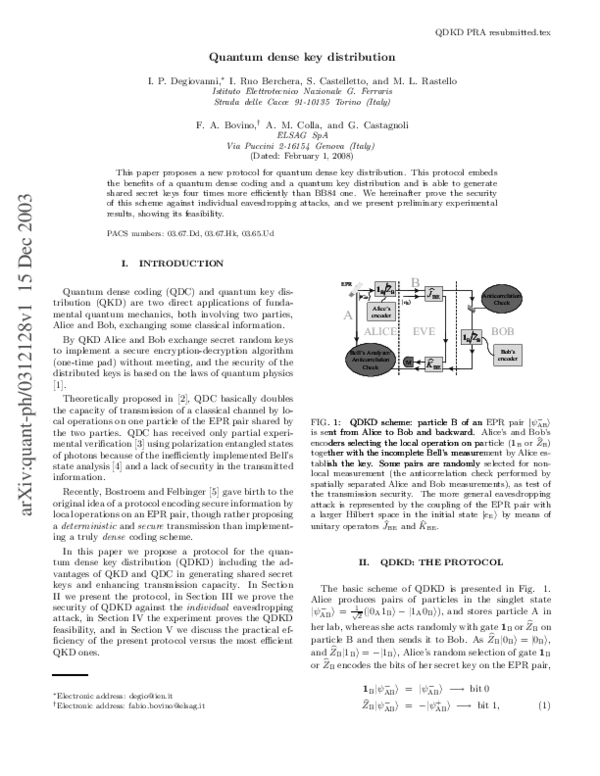 (PDF) Quantum dense key distribution
