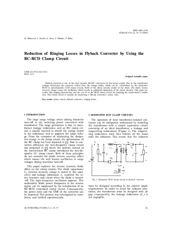 (PDF) RC-RCD clamp circuit for ringing losses reduction in a flyback ...